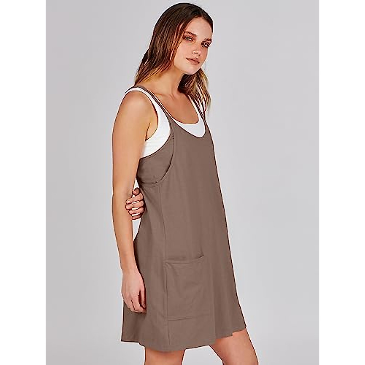 Caracilia Workout Dresses for Women 2023 Summer Casual Sleeveless Athletic Outfits Tennis Golf Sports Short Mini Dress with Built in Shapewear C112A5-qianka-L Coffee
