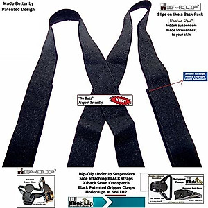 Holdup Black 1 1/2" Hip-Clip Style Under-Ups Suspenders for Men with the Patented Composite plastic Gripper Clasps