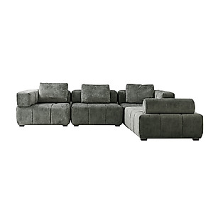 Acanva Convertible Modular Sectional Sofa, Modern L-Shaped Couch for Living Room and Lounge with Removable Ottoman Flannel Upholstered, 4 Piece Set, Grey