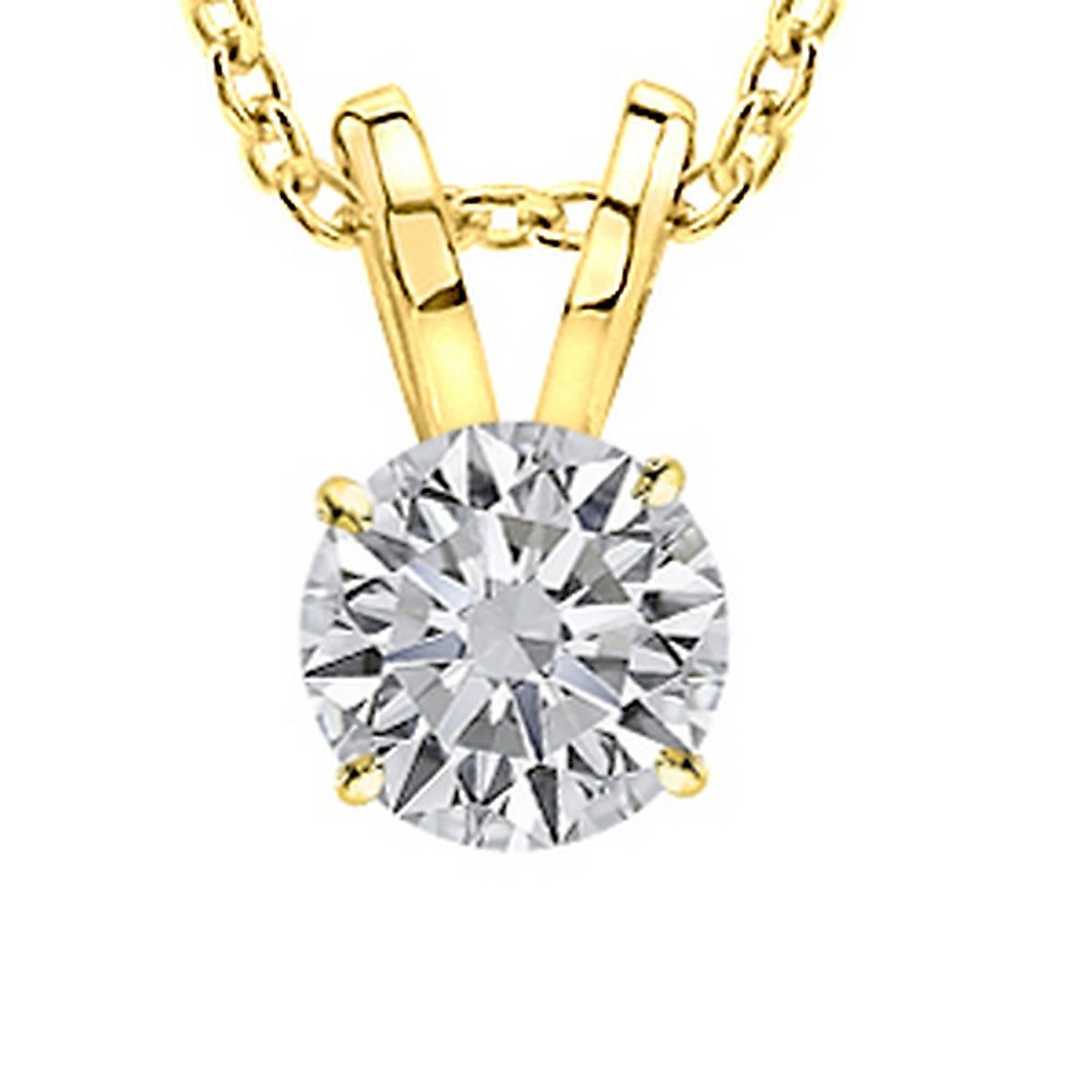 Houston Diamond District 0.5 Carat 14K Yellow Gold Round Diamond 4 Prong Solitaire Pendant Necklace H-I Color I1 Clarity