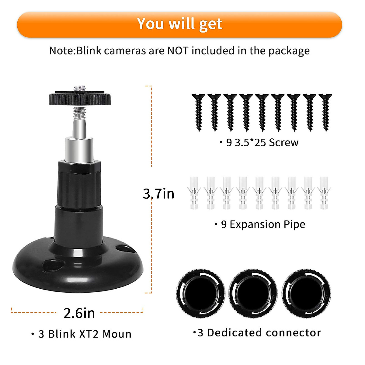 Blink Camera mounts for Blink Home Security Camera Blink Outdoor Indoor Camera Blink XT Blink XT2 Camera 360° Degree Adjustable, Fits Blink Camera Add On Accessories(3 Pack, Black)