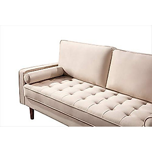 Container Furniture Direct Womble Modern Velvet Upholstered Living Room Diamond Tufted Chesterfield Sofa with Gleaming Nailheads, Biscuit