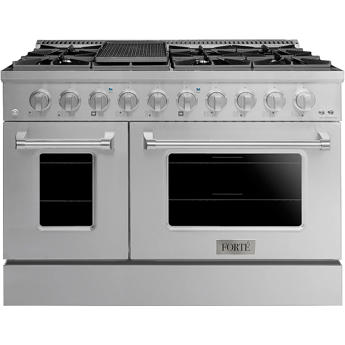 FORTÉ Convection Double Ovens with Gas Cooktop, 48 Inch, 5.53 Cu. Ft. Capacity, Natural, All Gas Freestanding Range Oven for Kitchen, Stainless Steel Finish, (8) Sealed Gas Stove Top Burner