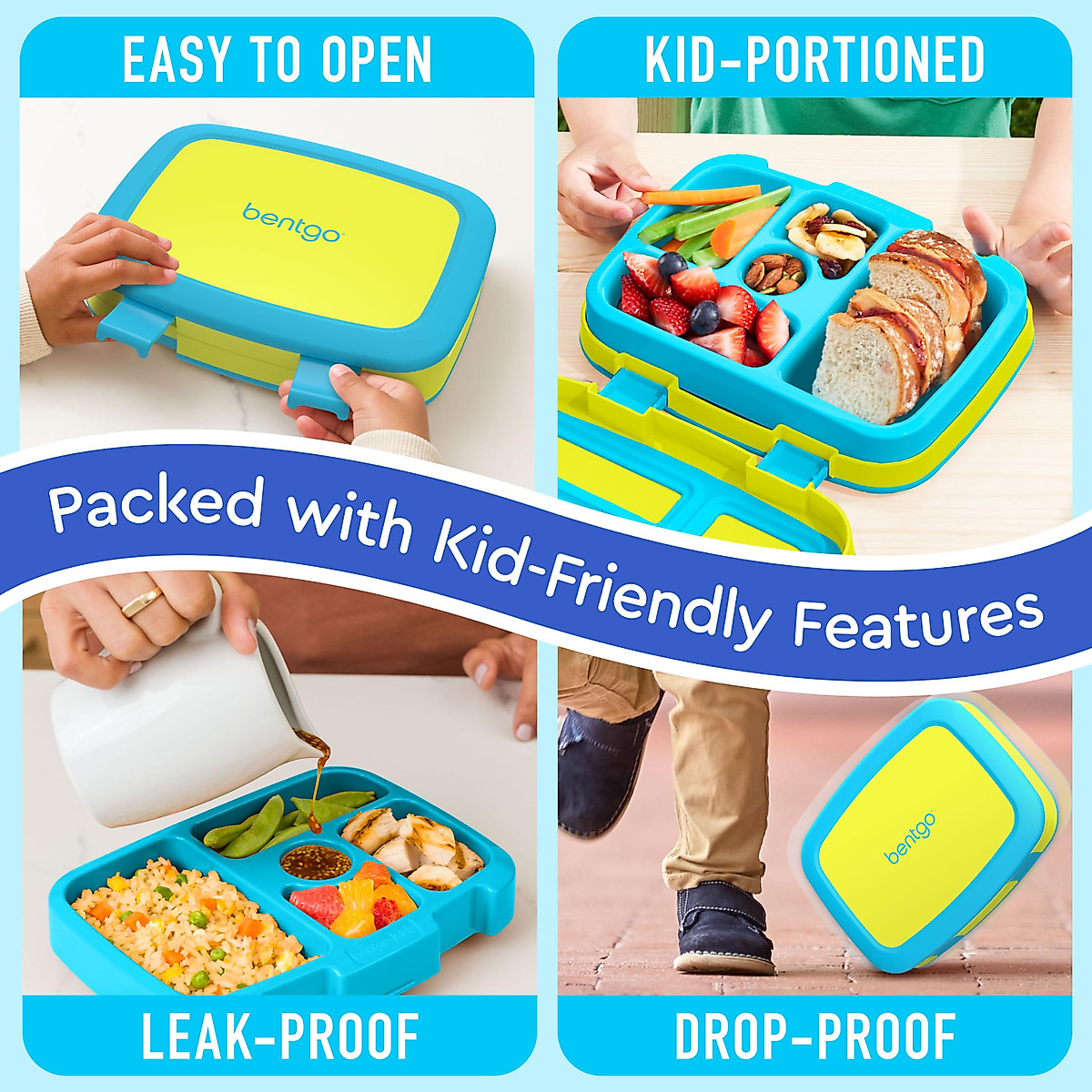 Bentgo Kids Bento-Style 5-Compartment Leak-Proof Lunch Box - Ideal Portion Sizes for Ages 3 to 7 - Durable, Drop-Proof, Dishwasher Safe, BPA-Free, & Made with Food-Safe Materials (Citrus Yellow)