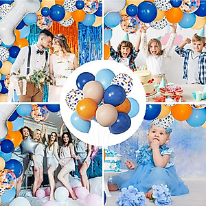 Whaline 124Pcs Blue Birthday Party Balloon Garland Arch Kit Blue Orange Dog Paw Bone Foil Balloons Fringe Curtains Party Decor for Boys Girls Baby Shower Blue Theme Birthday Party Decorations