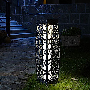 Grand patio Outdoor Solar-Powered Woven Resin Wicker Floor Lamp for Deck, Garden, Lawn, Driveway, Pool, Porch- Medium Cindy, Silver Gray