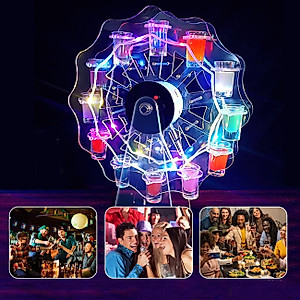 Liquor Shelves Ferris Wheel Tequila LED Liquor Bottle Display Shelf ,Ice Wine Stand, Colorful Light Spinning Stand with 12 Glasses Cups, Party Bar Drinking Tumblers Stand for Birthday, Wedding
