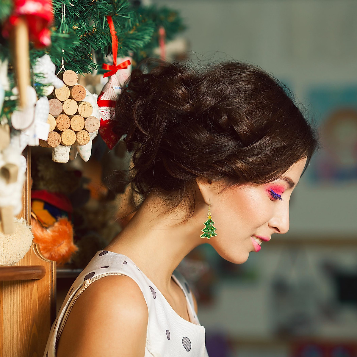 Christmas Tree Earrings for Women, Colorful Christmas Tree Earrings, Xmas Tree Drop Dangle Earring, Holiday Earrings Christmas Jewelry