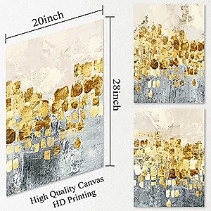 Vlejoy Abstract Gold and Gray Wall Art Foil Canvas Artwork for Living Room Poster Luxury Painting Bedroom 20x28inchx3 Frameless