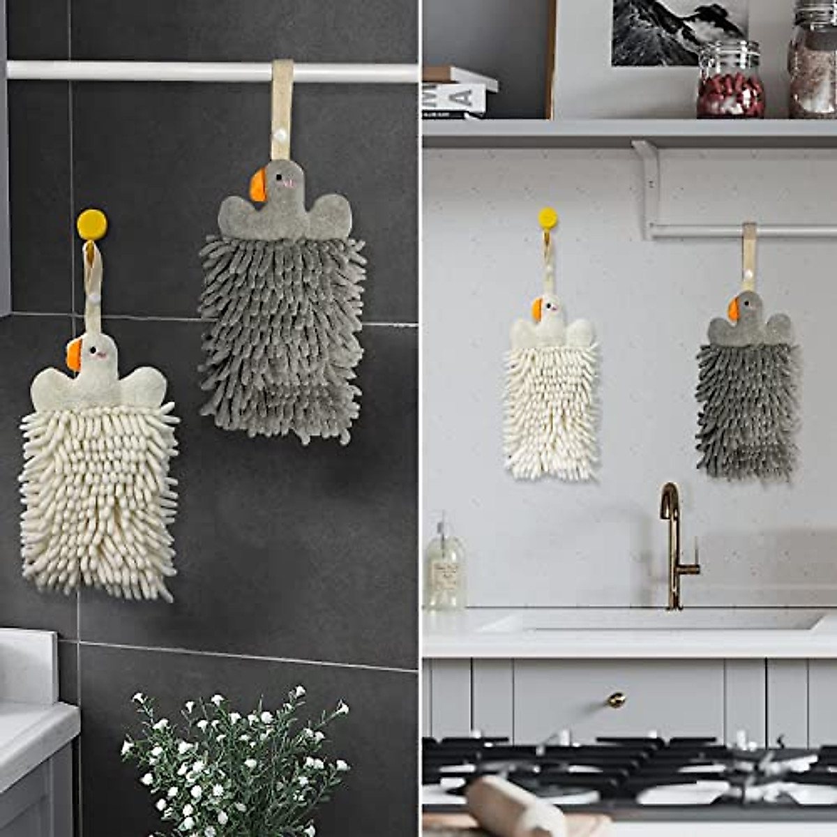 Hanging Hand Towel for Kitchen and Bathroom | Chenille Hand Towel with Button Loop | Funny Cute Microfiber Towel 2 Pcs
