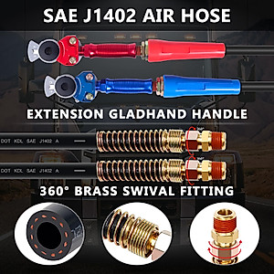 CheeMuii Semi Truck Air Lines Kit 12 FT 3 in 1 ABS Electric Power Line Air Hoses with Gladhands, Handles, Holder and Tender Spring Kit for Semi Truck Trailer Tractor