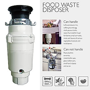Food Waste Disposer, 1/2 HP 3600RPM Continuous Feed Garbage Disposal, Food Waste Grinding System (White)