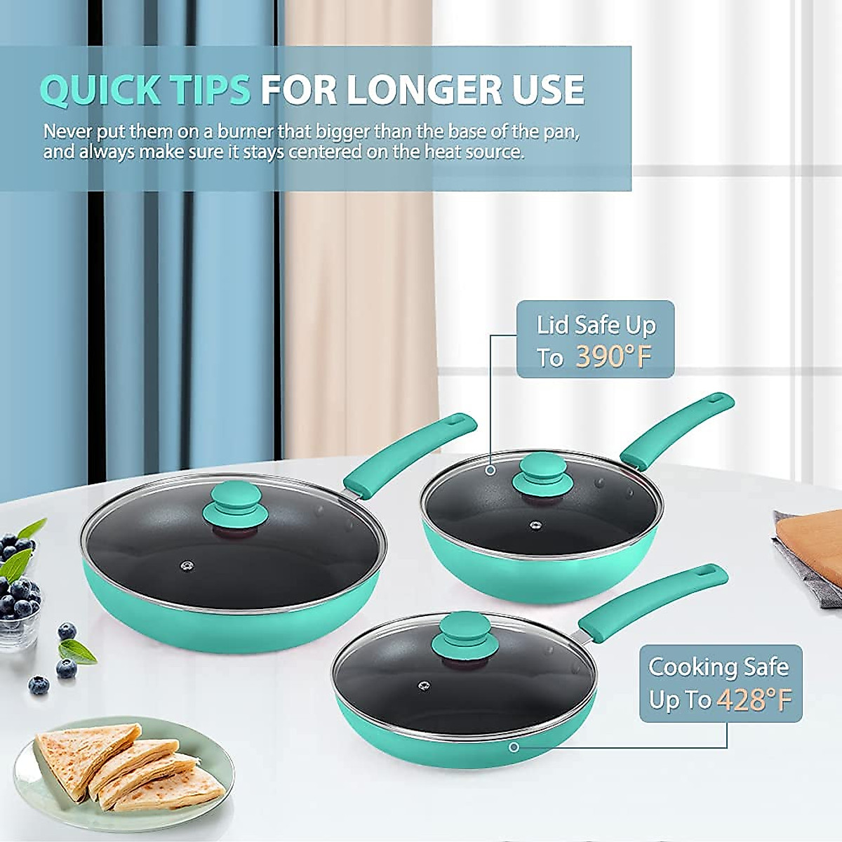 SHINEURI 6 Pieces Nonstick Pans with Lids Nonstick Frying Pans with Lid Nonstick Skillet with Lids Ceramic Pan with Lids Ceramic Skillet Nonstick Pans, Ceramic Pans for Cooking - 9.5/9.5/11 Inch