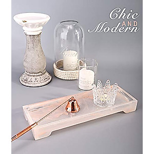 Lewondr Vanity Tray, Resin Decorative Tray Cosmetics Organizer Bathtub Bathroom Catchall Tray Countertop Closet Dresser Storage Tray for Arranging Perfume Jewelry Toiletry Makeup Brushes - Ink Pink