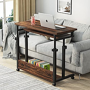 Tribesigns Portable Desk for Sofa and Bed, Height Adjustable Laptop Table Small Standing Desk Rolling Computer Cart Workstation with Keyboard Tray on Wheels for Home Office