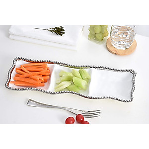 3-Section Serving Piece Porcelain with Silver Trim