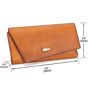 Genuine Leather Wallet RFID Blocking Women Long Purse Vintage Cowhide Handmade Card Holder Organizer (Brown)