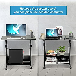 Home Office Desks Standing Adjustable Height Small Laptop Desk with Storage for Small Spaces Computer Table for Couch Bedrooms Mobile Rolling Portable Student Desk on Wheels Modern Uplift Black Desk