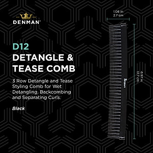 Jack Dean by Denman (Black) Curl Volumiser Comb for Separating, Styling, Defining, Enhancing & Boosting Curls (D12)