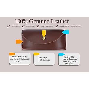 The Antiq Tan Genuine Leather Eyeglasses Case, Premium Quality, Semi-Hard, Magnetic Closure, Unisex