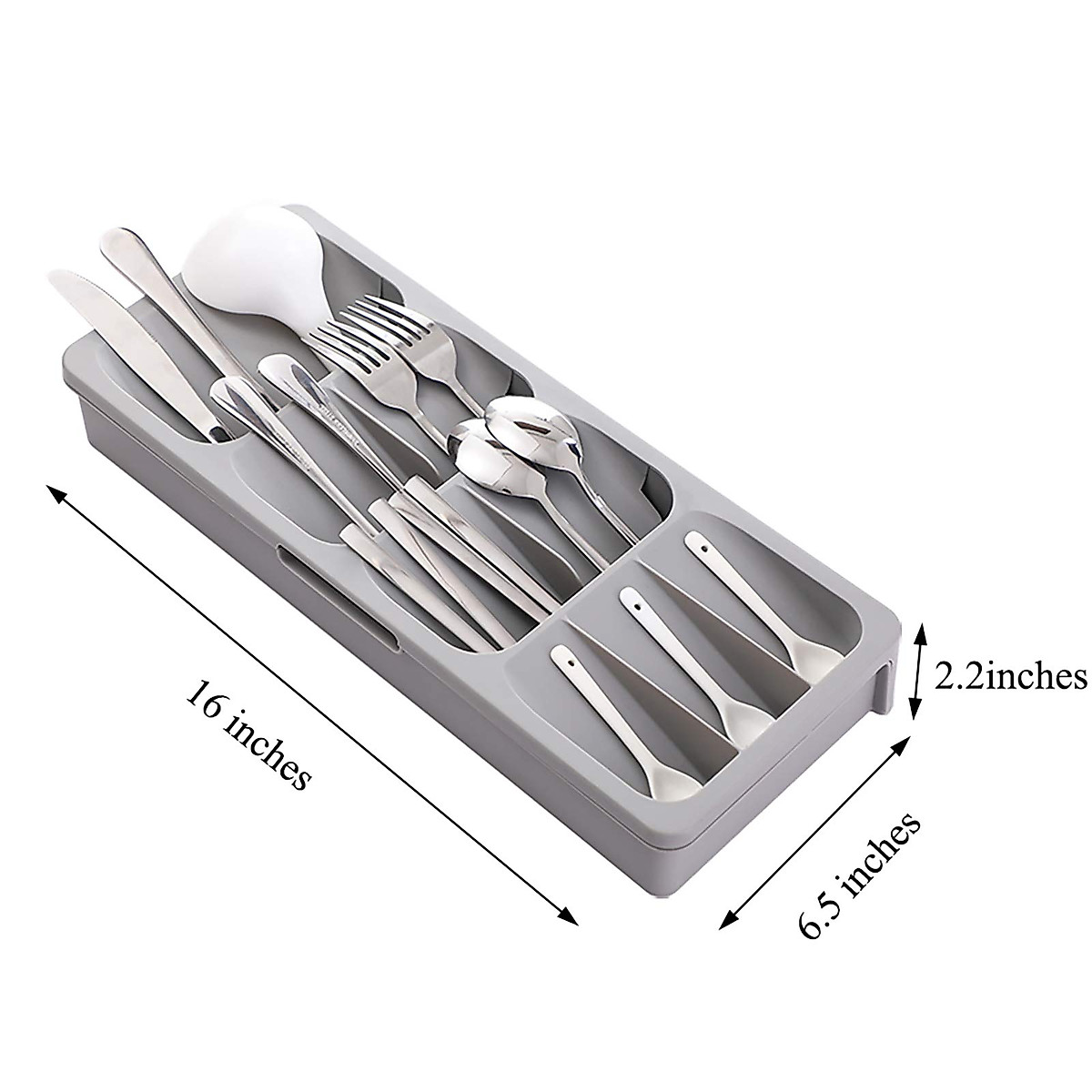 Kacua Silverware Tray for Drawer, Expandable Kitchen Drawer Organizer, Utensil Tray Drawer Organizer for Silverware, Flatware, Knives, Gray