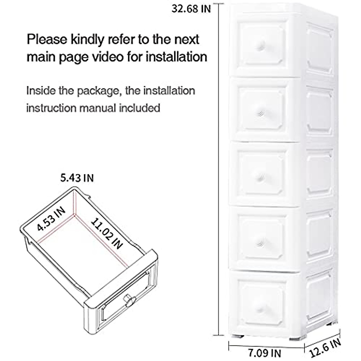 Conworld Super Light Weight Slim Plastic Bathroom Storage, Self-Assembling Bathroom Organizer 5 Tier Slim Storage Cart with 4 Wheels (Product Comes with Installation Instructions and Video)