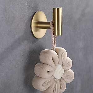 Zuvky Self Adhesive Hooks 304 Stainless Steel Heavy Duty Hangers Without Nails for Bathrooms Kitchen Livingroom Garage Hotel Waterproof Towel Hook-2 Pack (Gold)