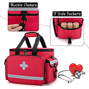 CURMIO First Aid Kits Bag Empty, Emergency Supplies Bag Medical Bag for Home Health Care and Trauma Kits, Red (Empty Bag Only)