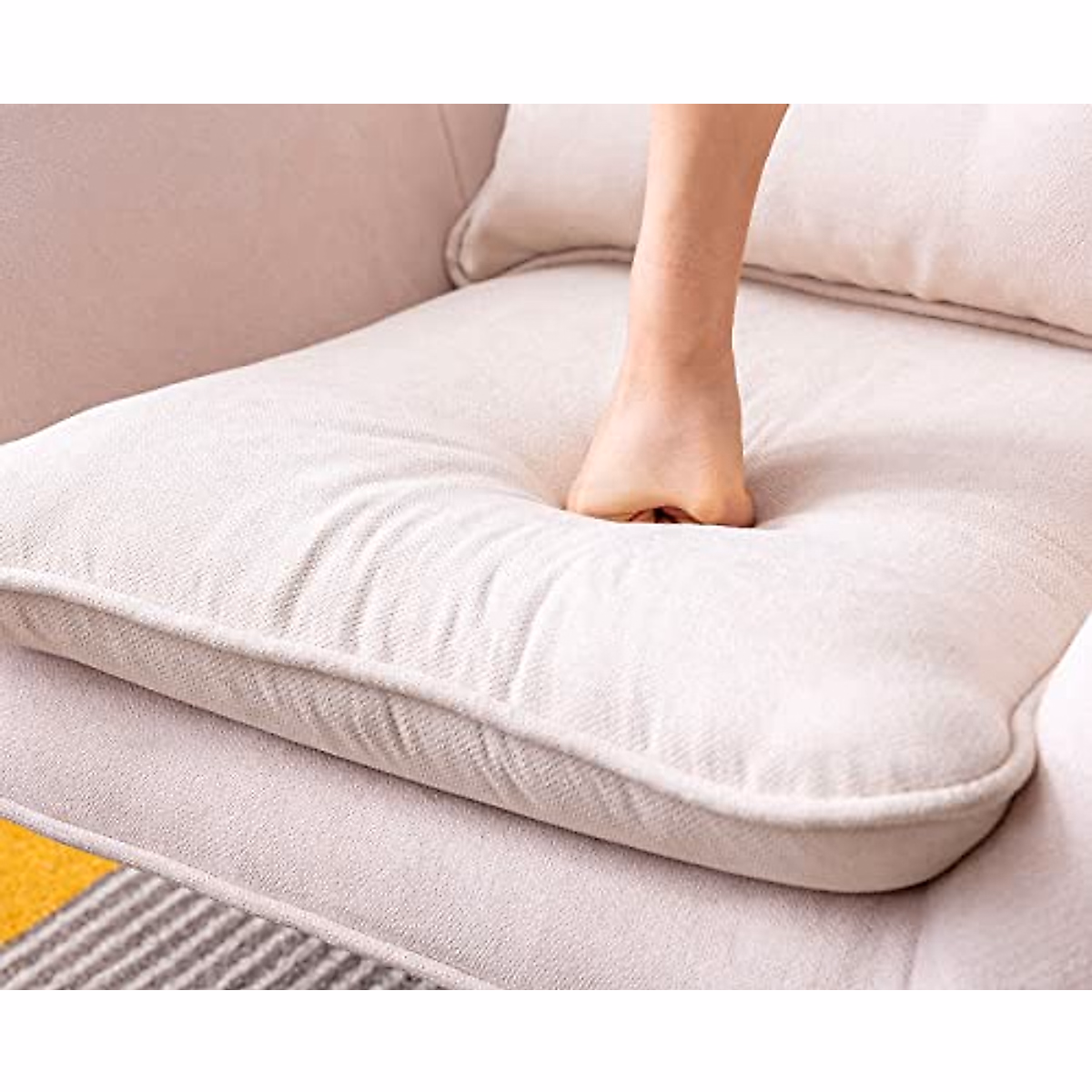 Lei Yu Shunzhi Wood Armchair with Ottoman Mid Century Modern Upholstered Barrel Chair Tufted Living Room Comfy Reading Lumbar Pillow Cushion Leisure Sofa Corner for Small Place, Beige