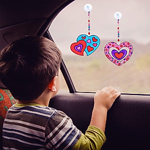 Winlyn 27 Sets Heart Suncatchers Ornaments Decoration DIY Window Paint Art Stickers Craft Kit Heart Sun Catchers for Kids Mother's Day Gift Valentine's Day Classroom Art Project Party Favors