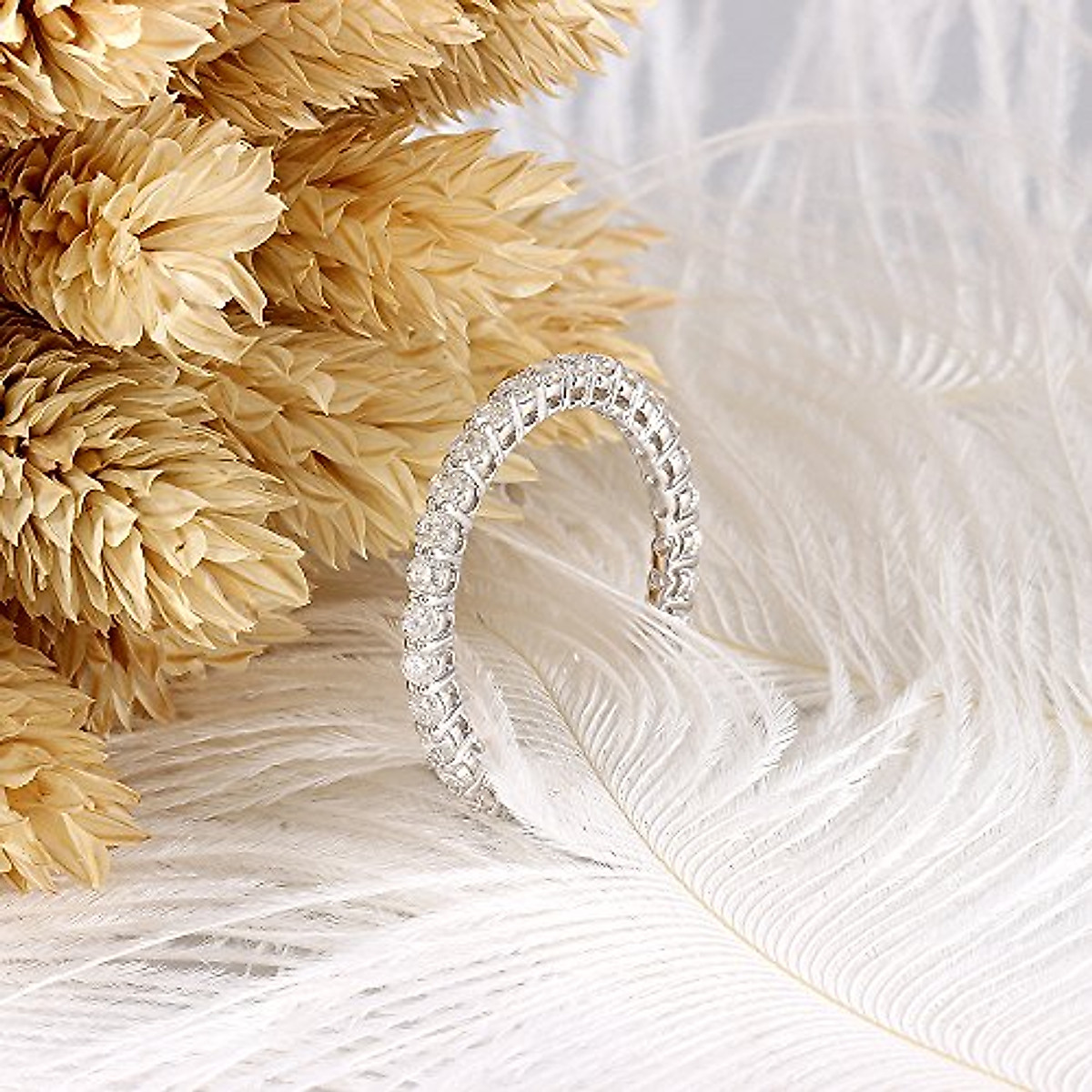 DovEggs Solid 10K White Gold 1.6CTW 2.5mm G-H Color Moissanite Eternity Engagement Rings Wedding Ring Anniversary Band for Women（6）