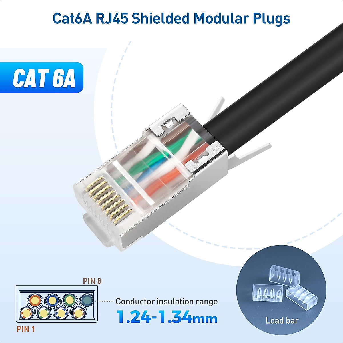 Cable Matters 50-Pack Cat6A RJ45 Shielded Modular Plugs with Strain Relief Boots/Cat 6A Shielded RJ45 Connectors