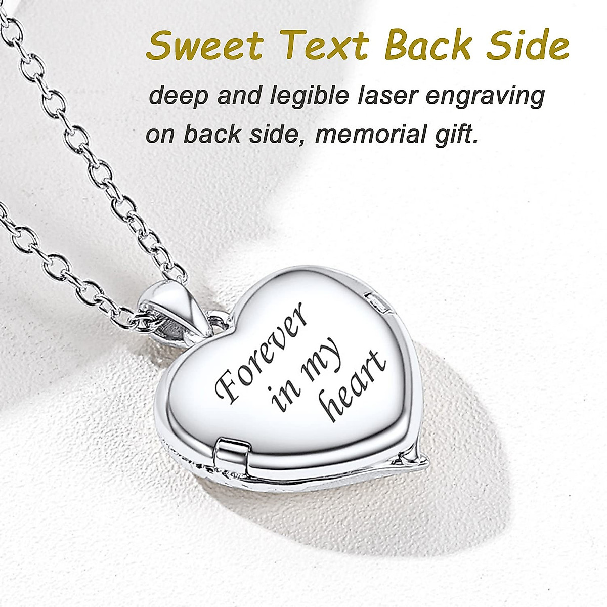 SILVERCUTE Heart Locket Necklace that Holds Pictures Customized Platinum Plated Guardian Angel Wings Photo Lockets Pendant for Women Men