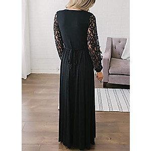 Zattcas Women's Vintage Lace Long Sleeve Faux Wrap V Neck Evening Party Maxi Dress Black XX-Large