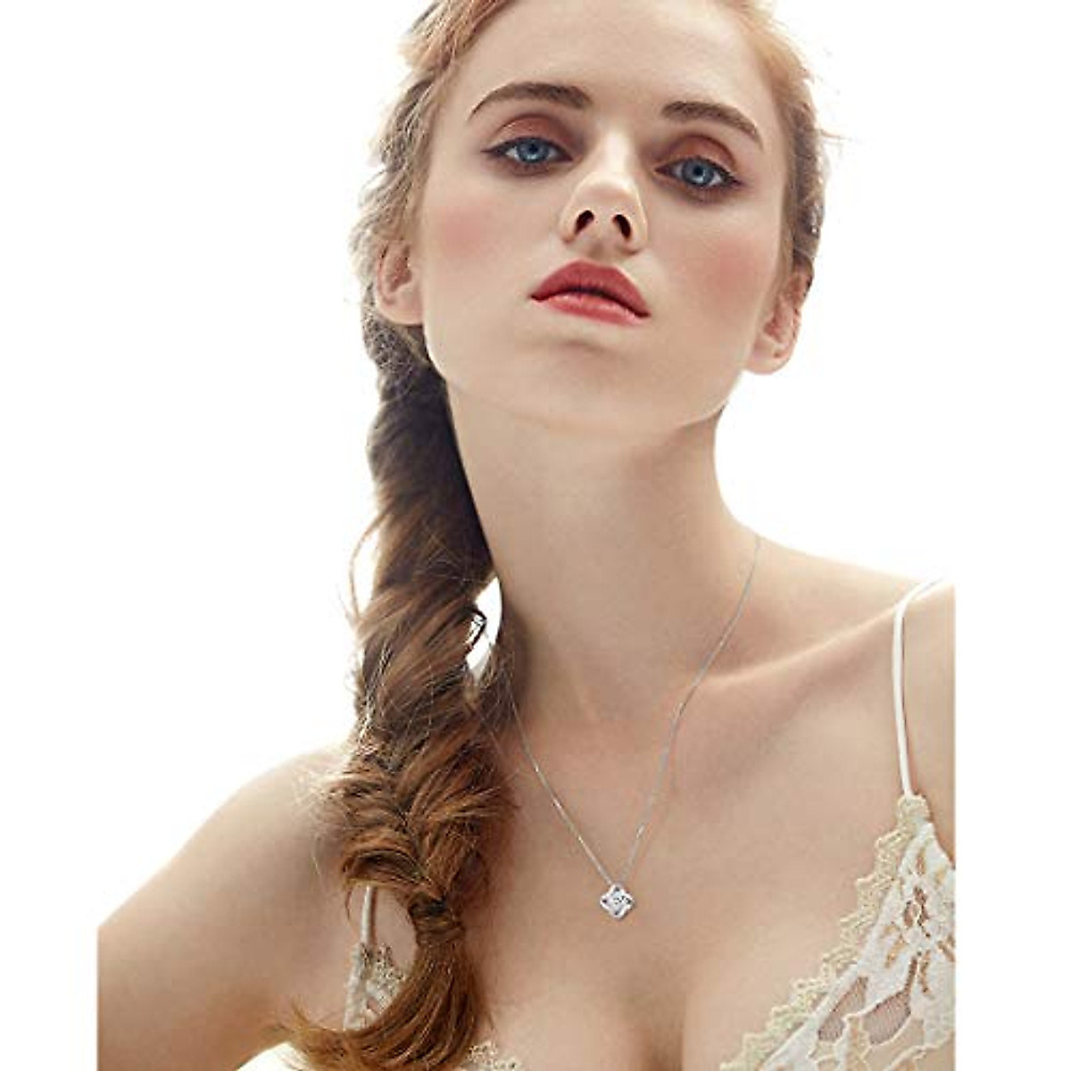 FANCIME White Gold Plated 925 Sterling Silver CZ Cubic Zirconia Knot Flower Infinity Fashion Pendant Necklace For Women, 16" + 2" Extender