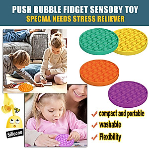 HHK Push Pop Bubble Sensory Fidget Toy, Silicone Squeeze Stress Reliever, Help Restore Emotions Round Purple