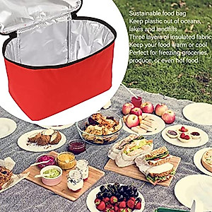 Aqur2020 Insulated Grocery Bag, Sustainable 3 Layers Large Capacity Food Transport Carrier Portable Reinforced Handles with Zipper for Camping (Red)