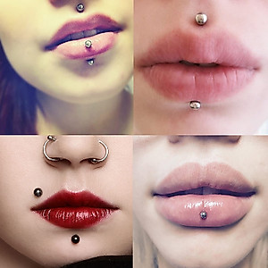 Yaalozei 16G 12mm Lip Labret Monroe Medusa Ashley Rings Stud Piercing Jewelry 16 Guage Surgical Stainless Steel Snake Bite Flat Back Lip Ring Helix Cartilage Earrings Stud Piercings Jewelry Women Men