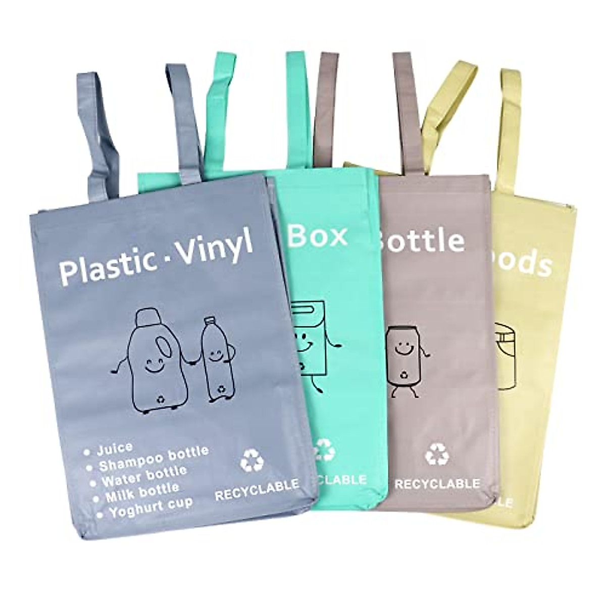 JIALAI HOME Recycling Waste Bin Bags, Recycle Bin, Trash Sorting Bins Organizer Baskets 36 Gallon for Kitchen Home, Reusable Waterproof Compartment Container, Pack of 4 Bags