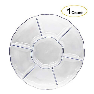 Party Essentials Hard Plastic Round Divided Serving Tray, 1-Count, 16", 7-Section, Clear