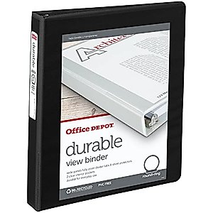 OfficeMax Durable View Binders with Round Ring 1", Black