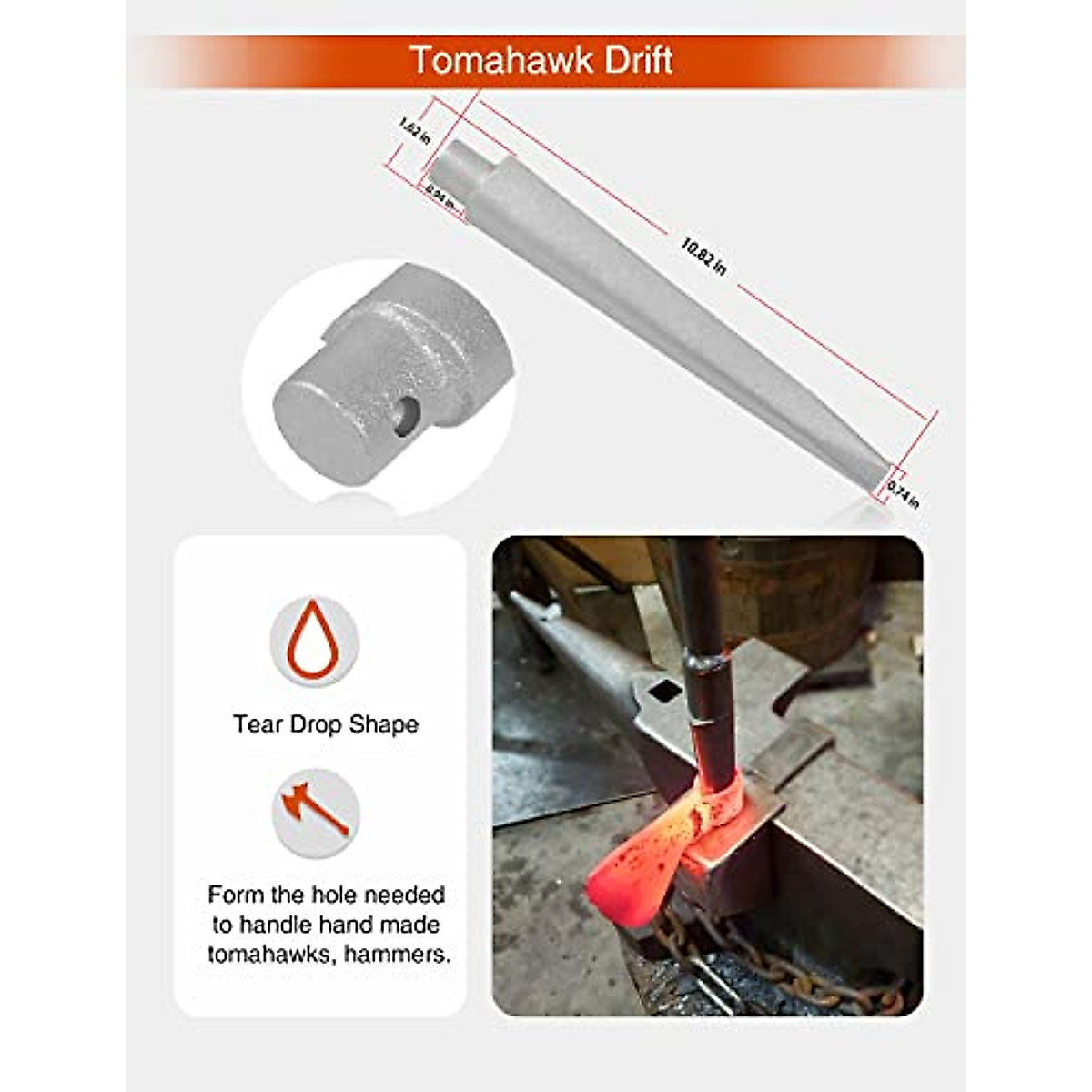 Blacksmith Drift Tool, Knifemakers Tomahawk Eye Drift Mandrel for Blacksmithing, Ductile Iron Custom Ax Drift Tool, Forging Tomahawk, Hammer, Axe, Knife,