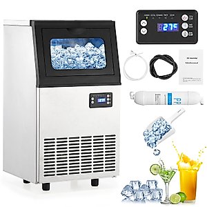 Commercial Ice Maker Machine, 110Lbs/24H, Ice Machine with 18LBS Ice Storage Capacity, Ice Maker Machine with Auto Self-Cleaning, Each Tray Can Make 36 Pcs of Ice for Home/Bar/Hotel/Restaurant