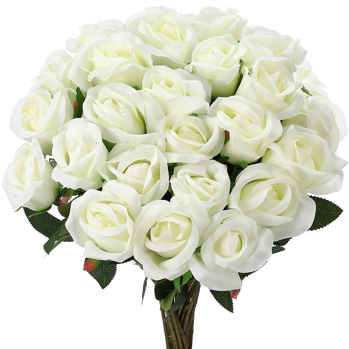 Hoteam 40 Pcs Artificial Roses Flowers Realistic Silk Roses Bouquet with Long Stem Roses Valentine‘s Day Fake Roses Bouquet for Wedding Centerpieces Bridal Shower Party Decor(White)