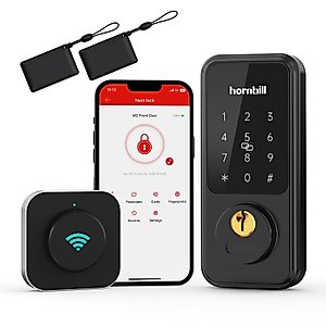 Wi-Fi Smart Deadbolt Lock with Touchscreen Keypad, Keyless Entry Bluetooth Hornbill Smart Front Door Lock Compatible with Alexa, Works with App, Auto-Lock, Remotely Control