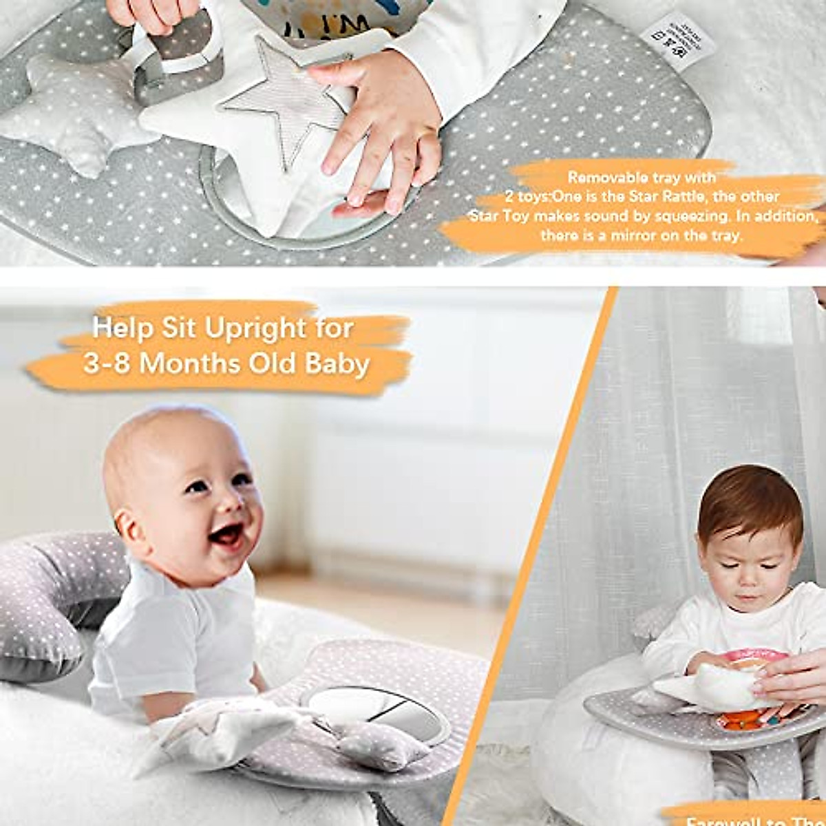 ANPPEX Baby Sofa Chair, Baby Support Seat for Sitting Up, Inflatable Portable Baby Floor Seat, Comfortable Space for 3-12 Months