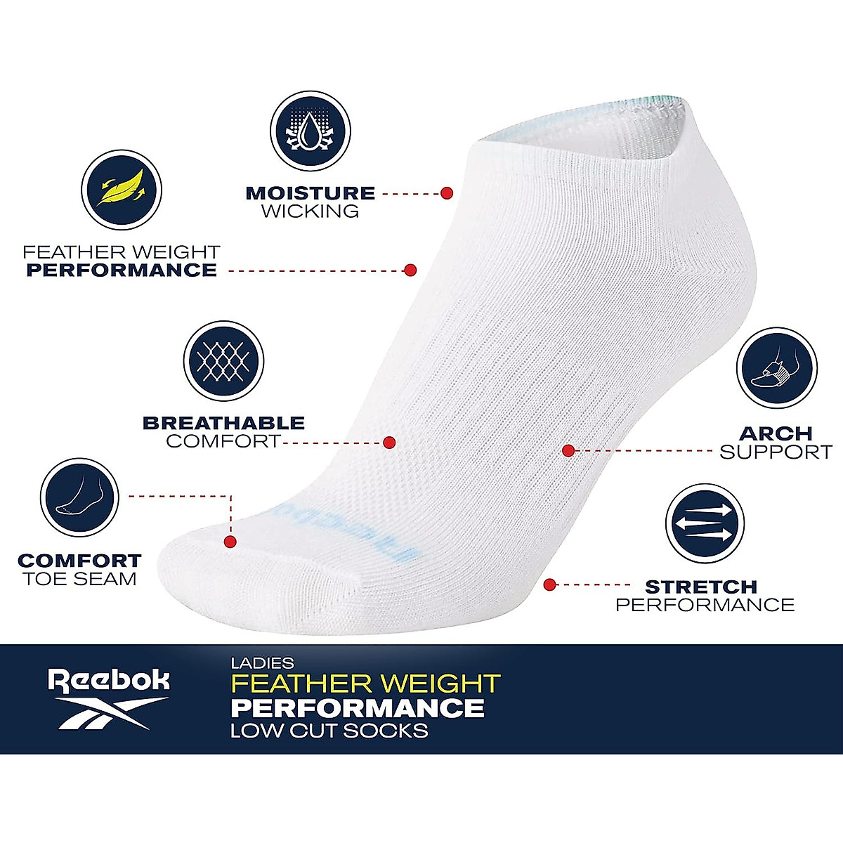 Reebok Women's Athletic Socks - Performance Low Cut Socks (6 Pack), Size 4-10, White/Black/Grey