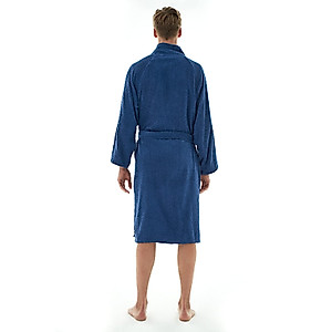 Ghui Terry Bathrobe Men,100% Cotton Terry Cloth Robes with Kimono Collar ,Thick Plush Towel Robe, Navy, XX-Large-3X-Large