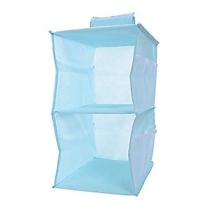 2-3-4 Shelf Hanging Closet Organizer,Foldable Closet Hanging Shelves,Cloth Hanging Organizer with Side Pockets,Pink Blue Grey (Blue/2 Shelf, 2 Shelf)