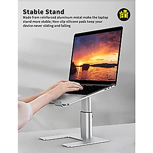Ergopollo Laptop Stand for Desk, Computer Stand Adjustable Height, Ergonomic Notebook Laptop Riser, Aluminum Metal Holder Compatible with 10 to 15.6 Inches Notebook PC Computer, Silver